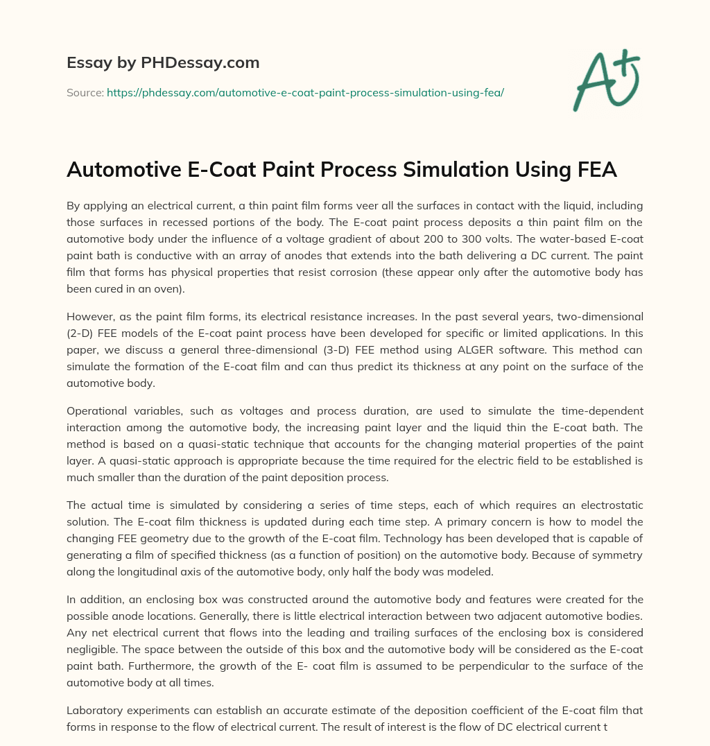 Automotive E-Coat Paint Process Simulation Using FEA - PHDessay.com