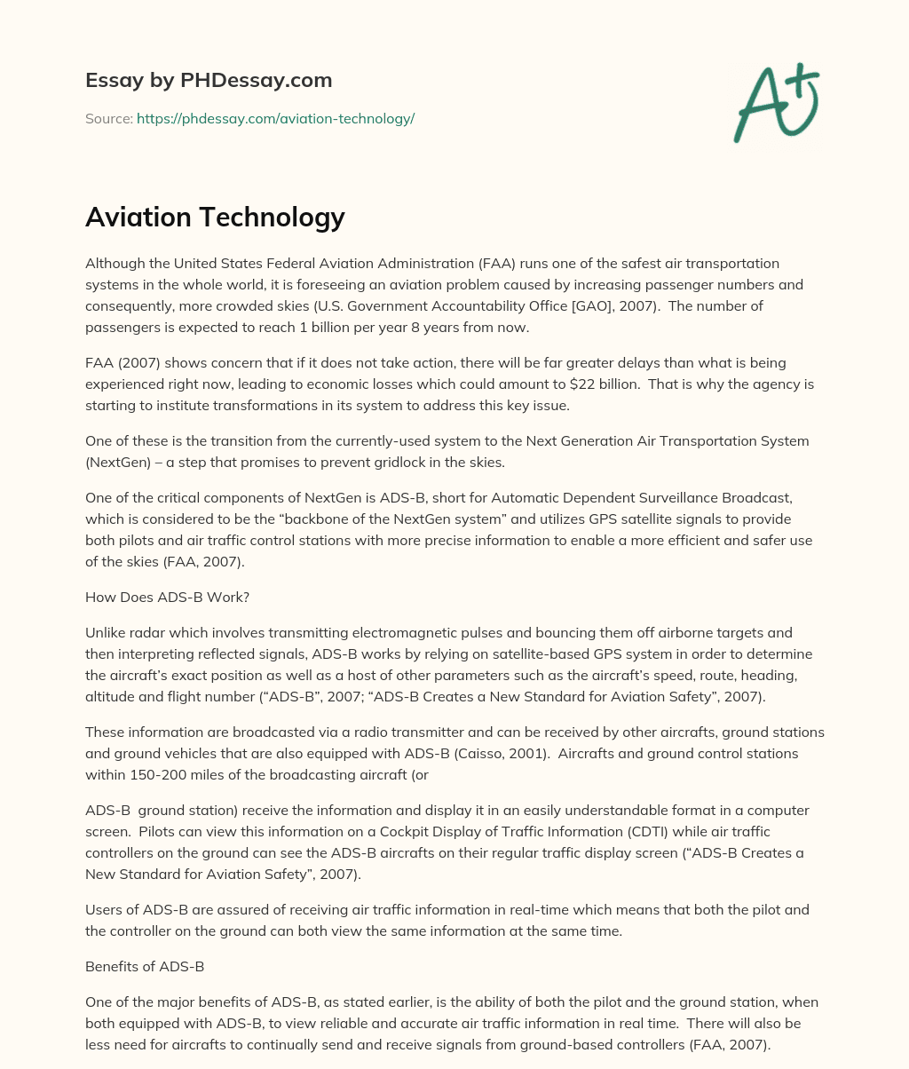 Aviation Technology - PHDessay.com