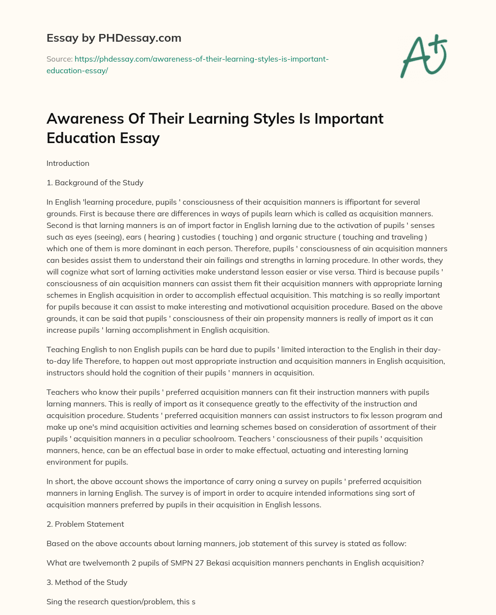 Awareness Of Their Learning Styles Is Important Education Essay ...