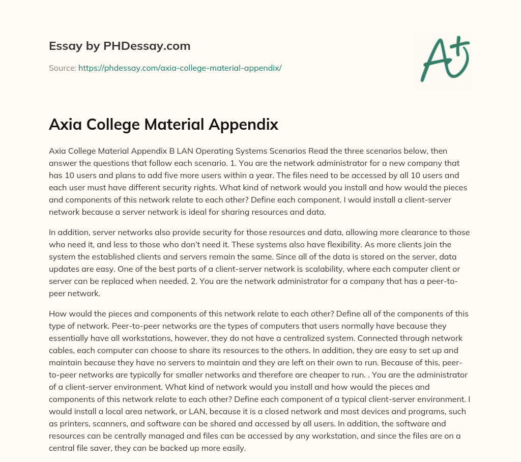 Axia College Material Appendix (400 Words) - PHDessay.com