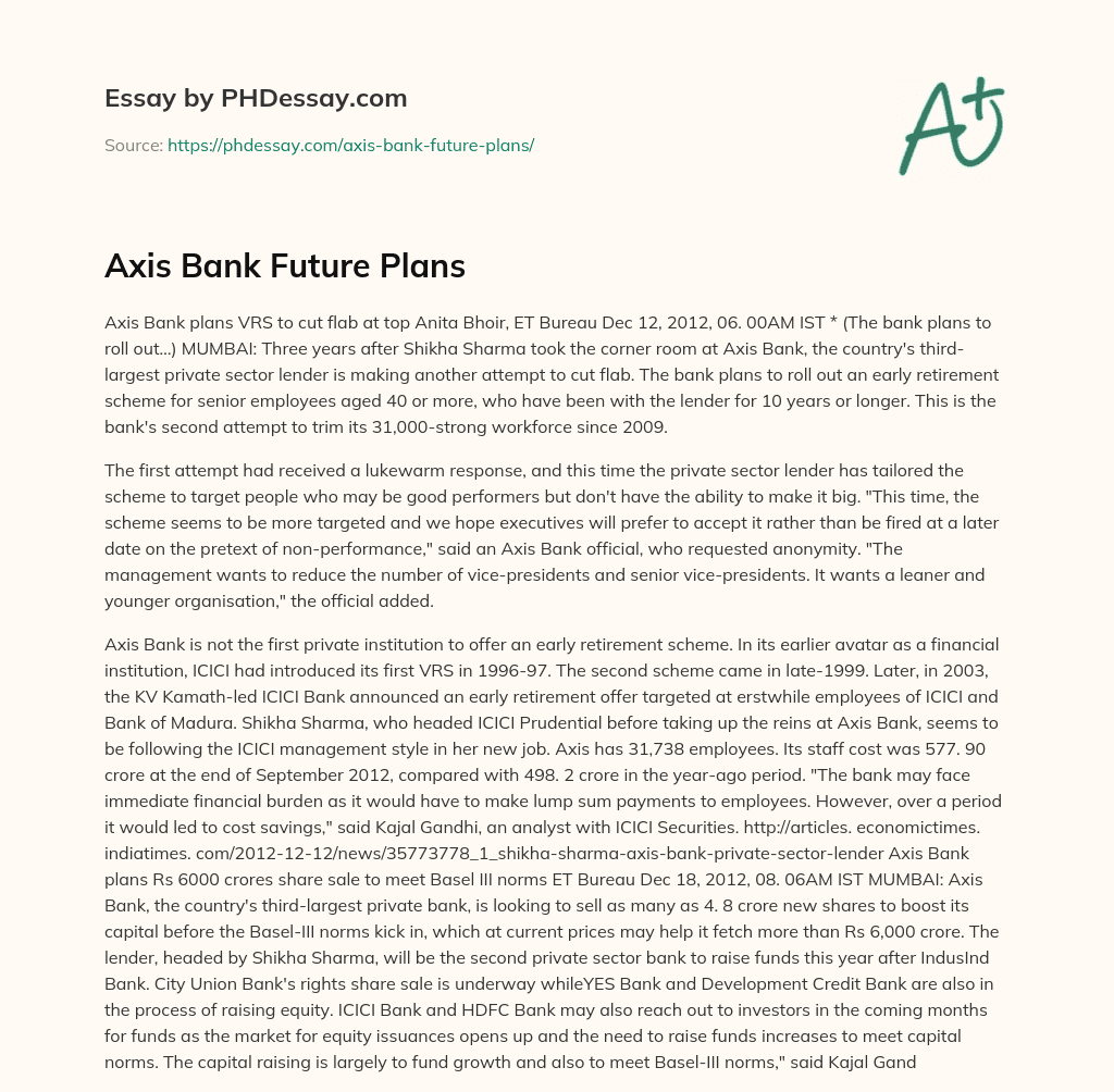 Axis Bank Future Plans - PHDessay.com
