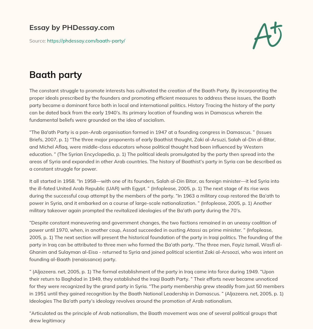Baath party - PHDessay.com