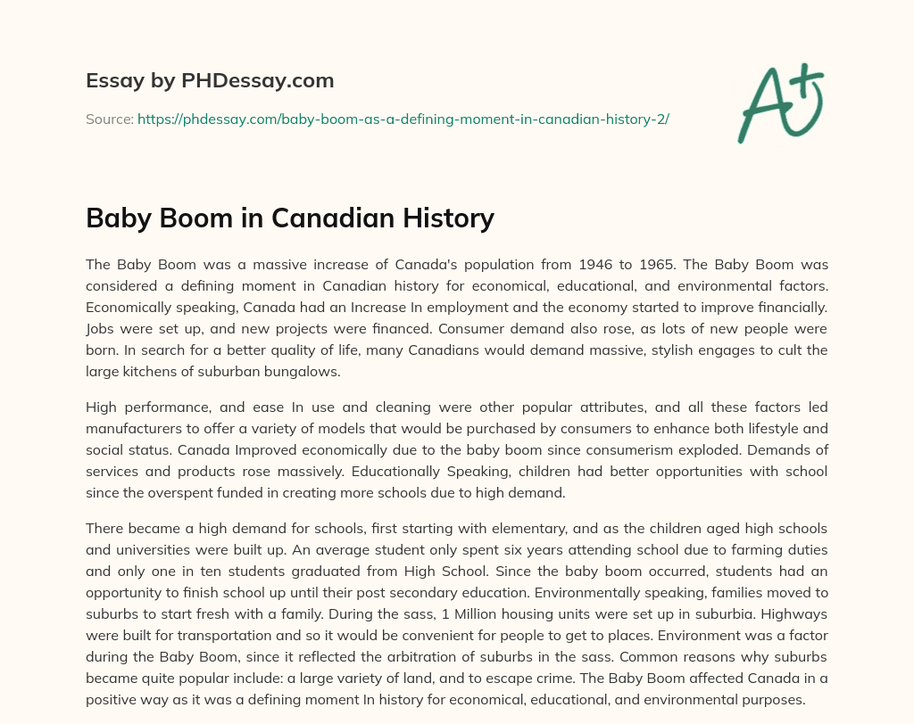 Baby Boom in Canadian History (300 Words) - PHDessay.com
