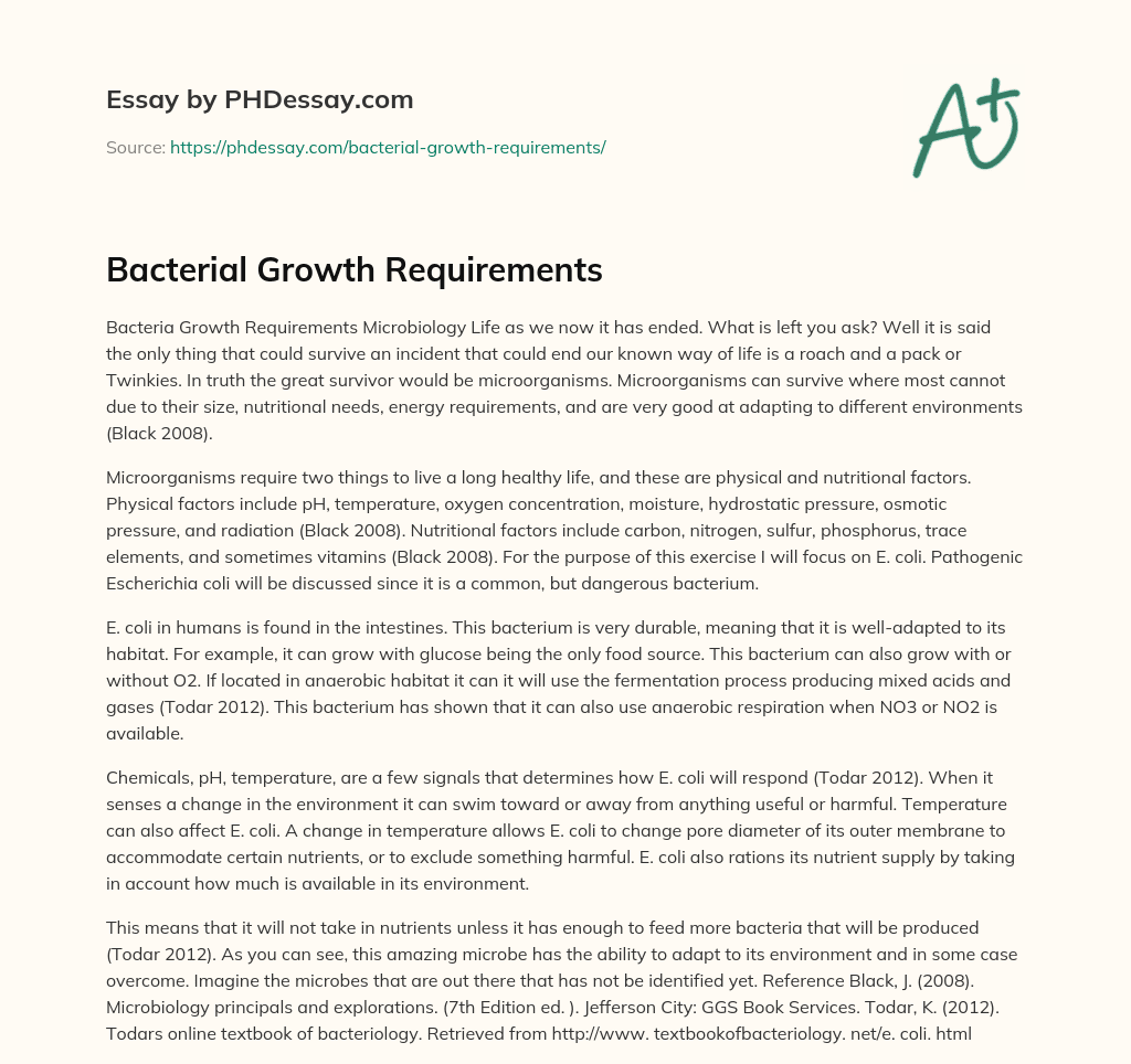 Bacterial Growth Requirements (400 Words) - PHDessay.com