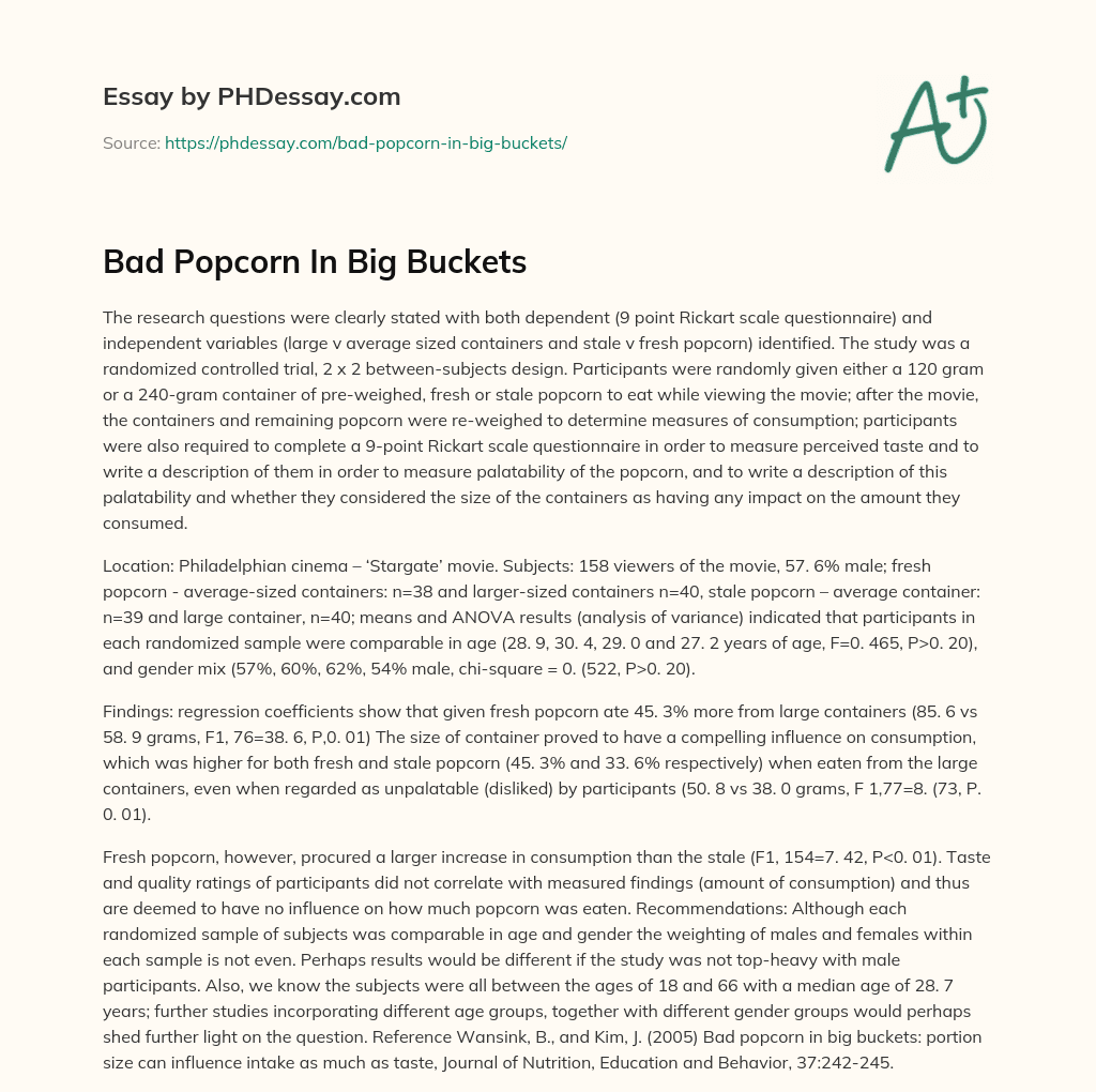 Bad Popcorn In Big Buckets (500 Words) - PHDessay.com