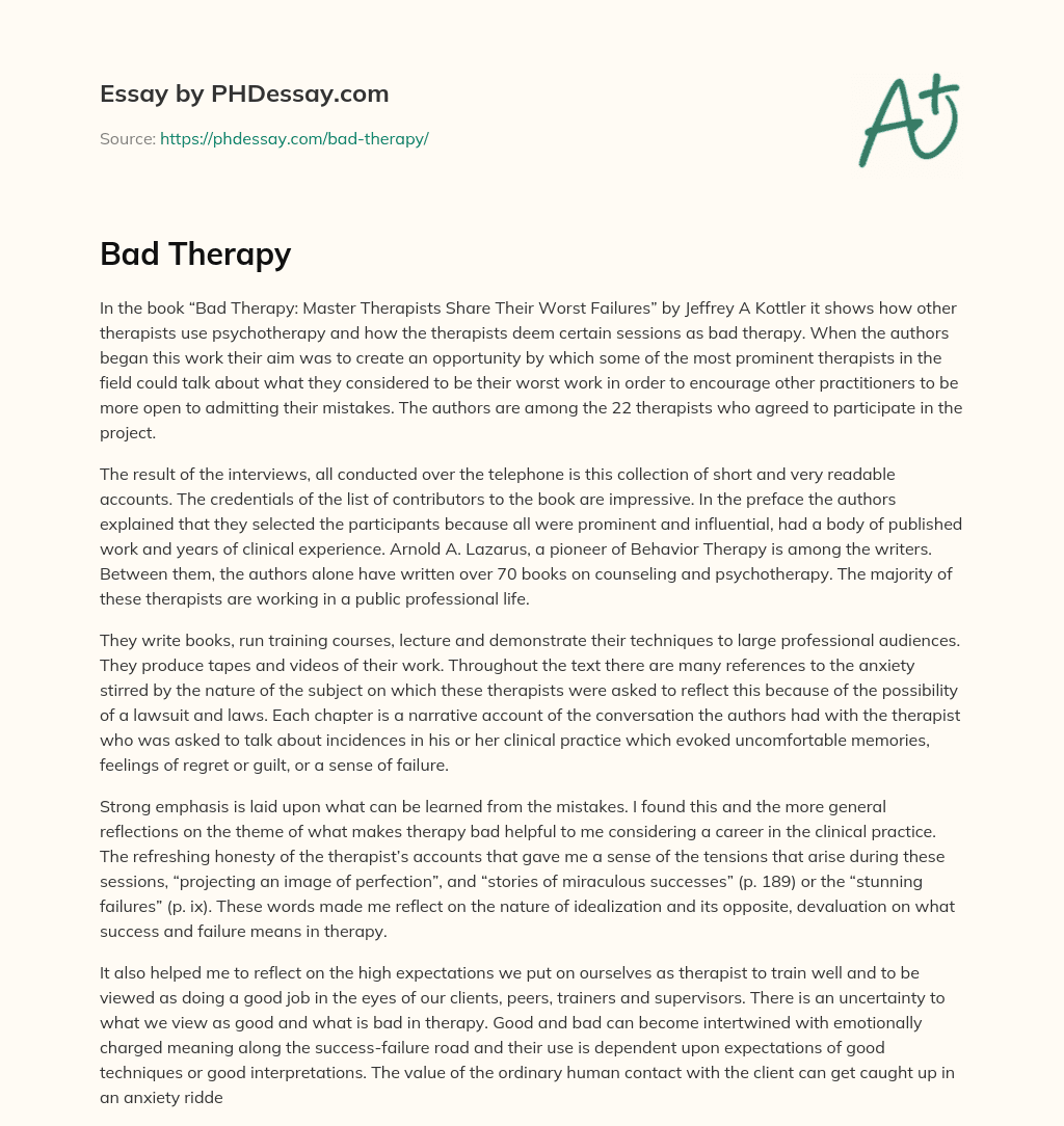 Bad Therapy - PHDessay.com