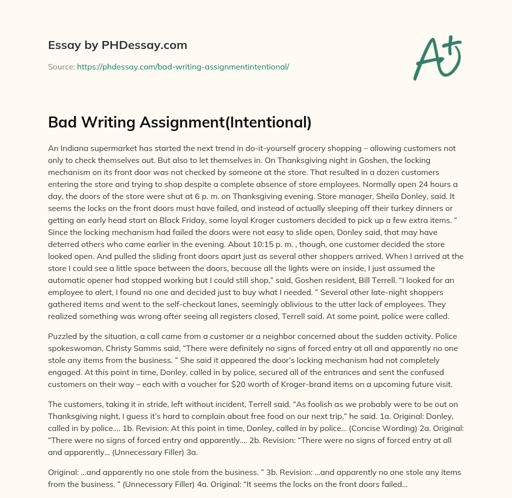 Bad Writing Assignment(Intentional) - PHDessay.com