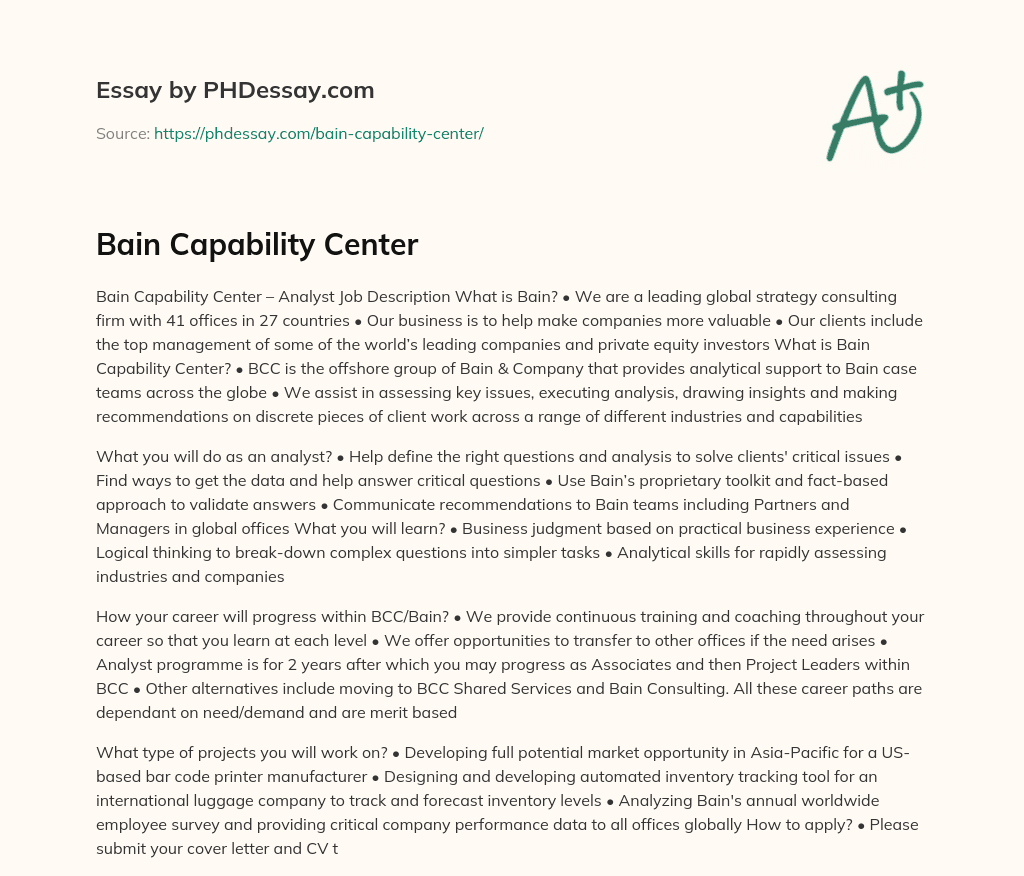 Bain Capability Center - PHDessay.com