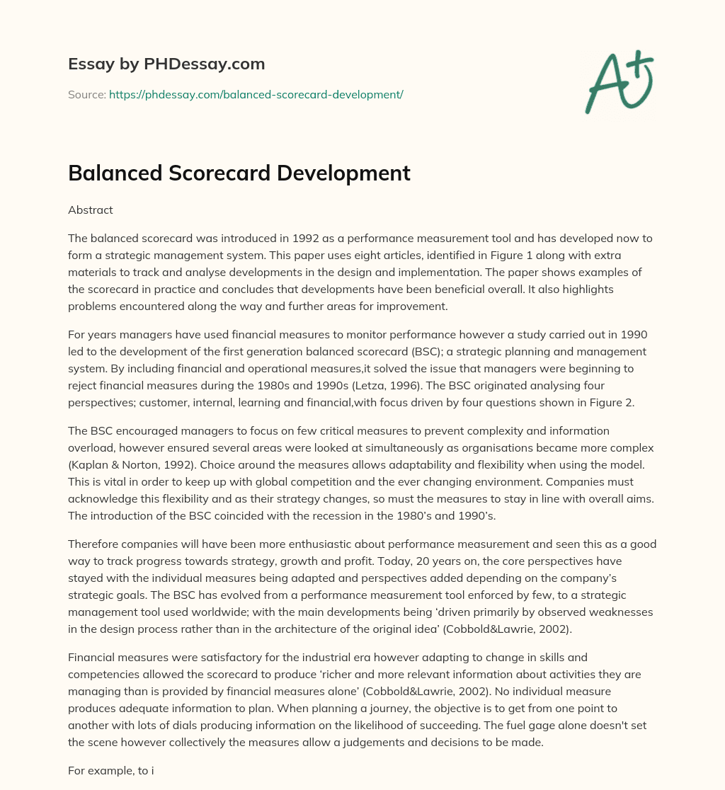 Balanced Scorecard Development - PHDessay.com