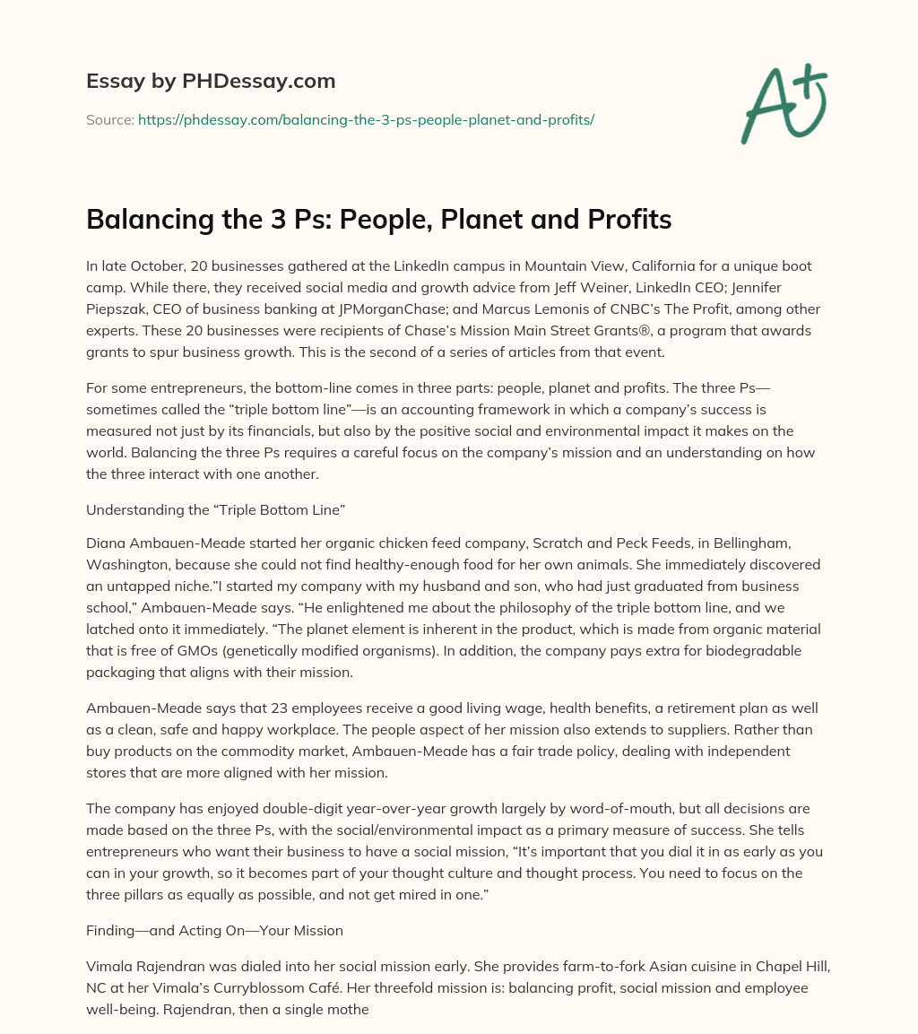 Balancing the 3 Ps: People, Planet and Profits - PHDessay.com