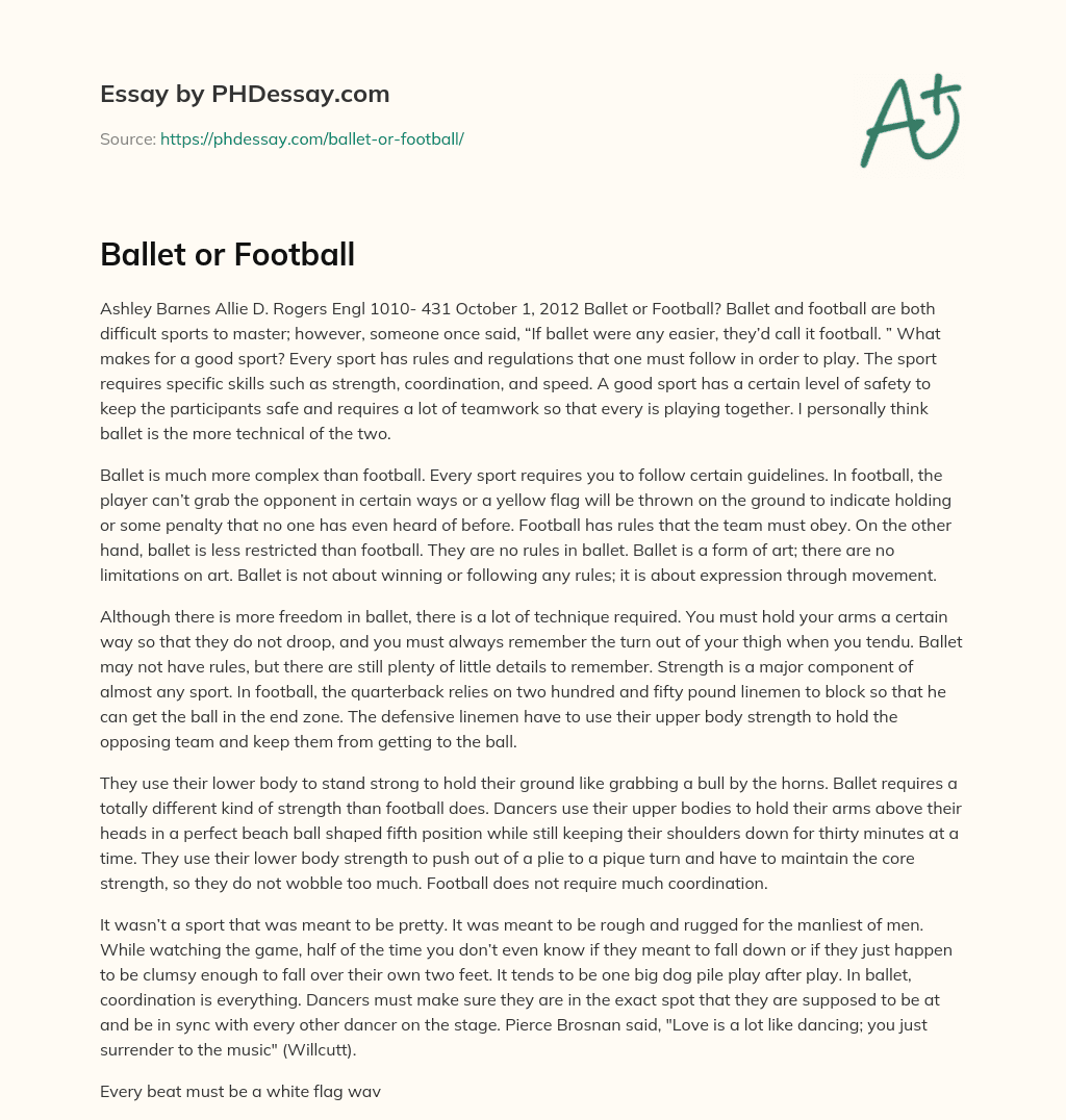 Ballet or Football - PHDessay.com