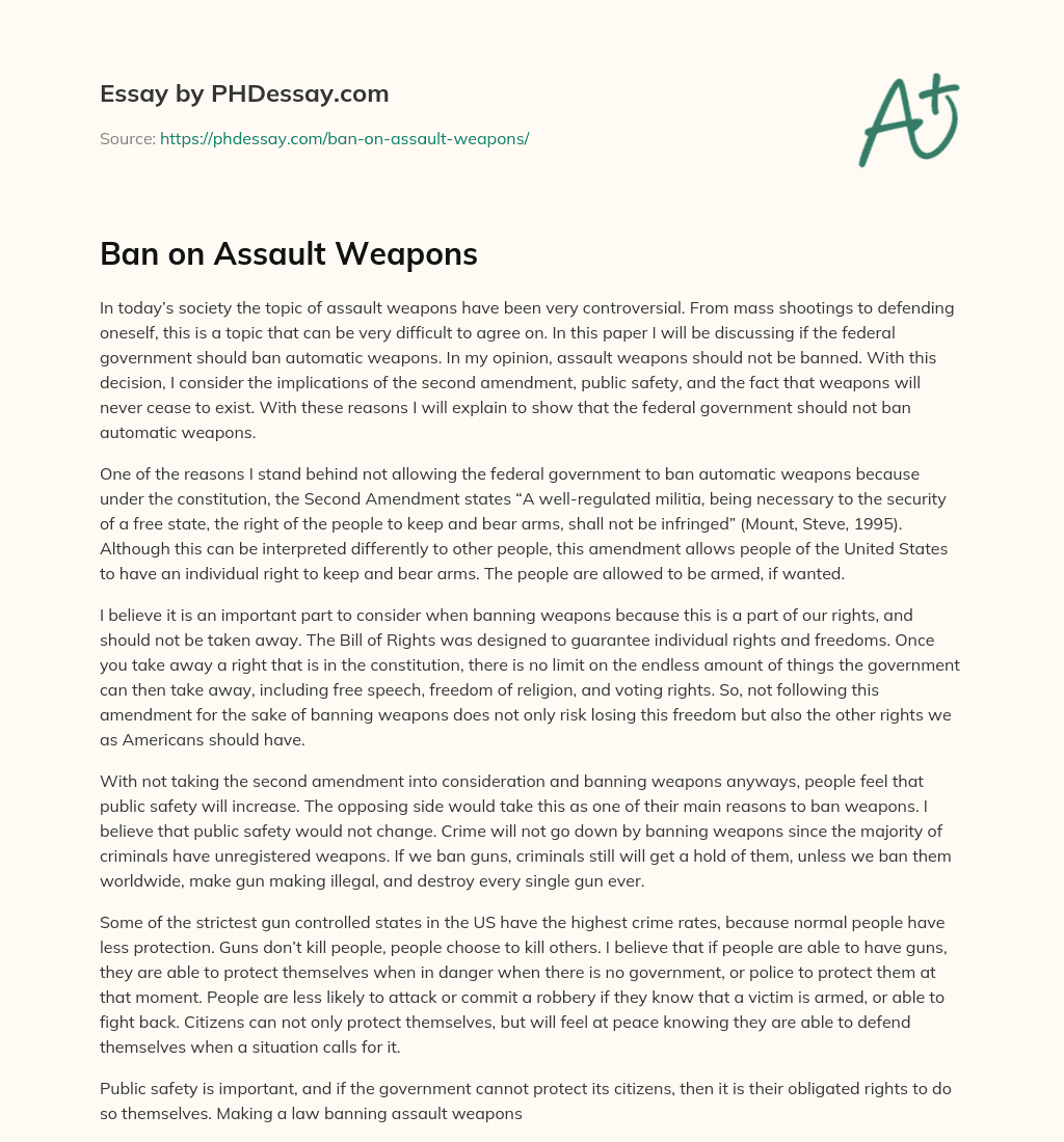 Ban on Assault Weapons - PHDessay.com