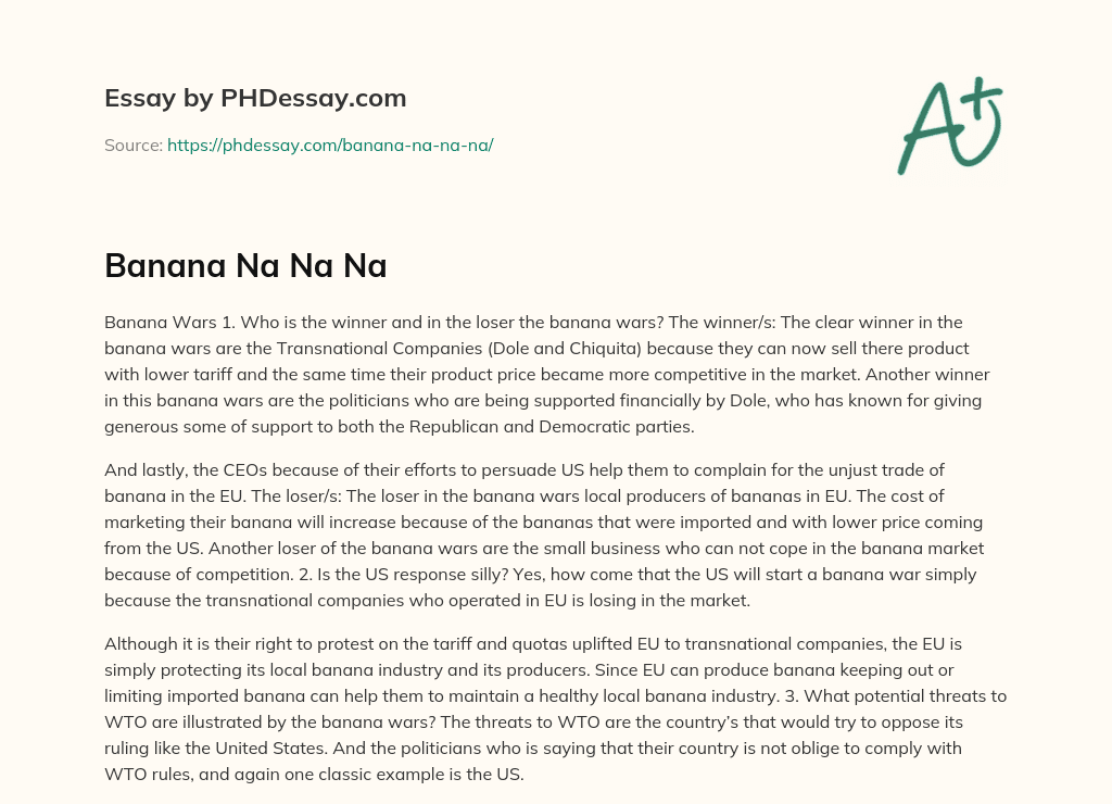 Banana Na Na Na (300 Words) - PHDessay.com