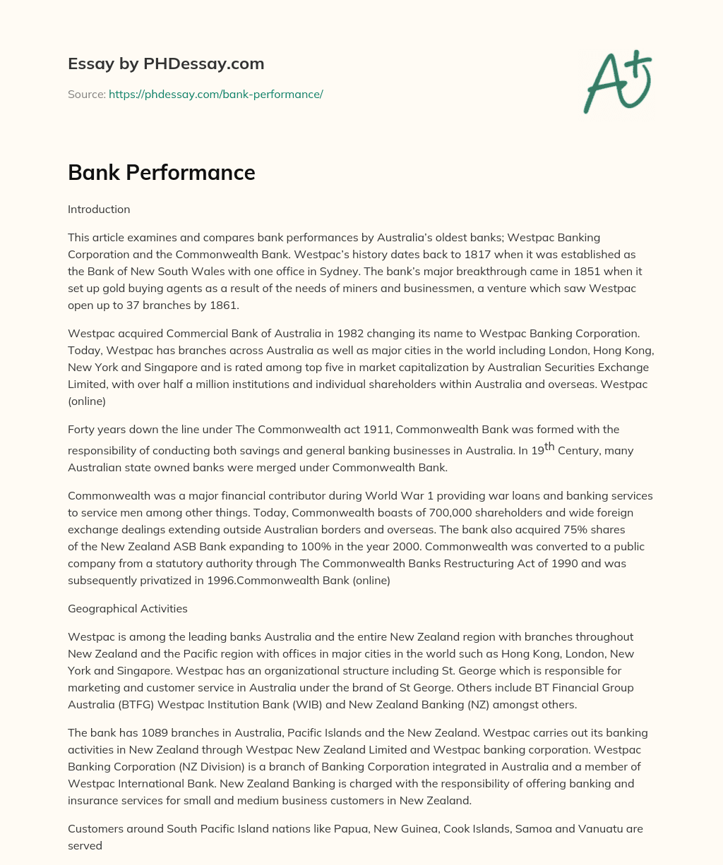 Bank Performance - PHDessay.com