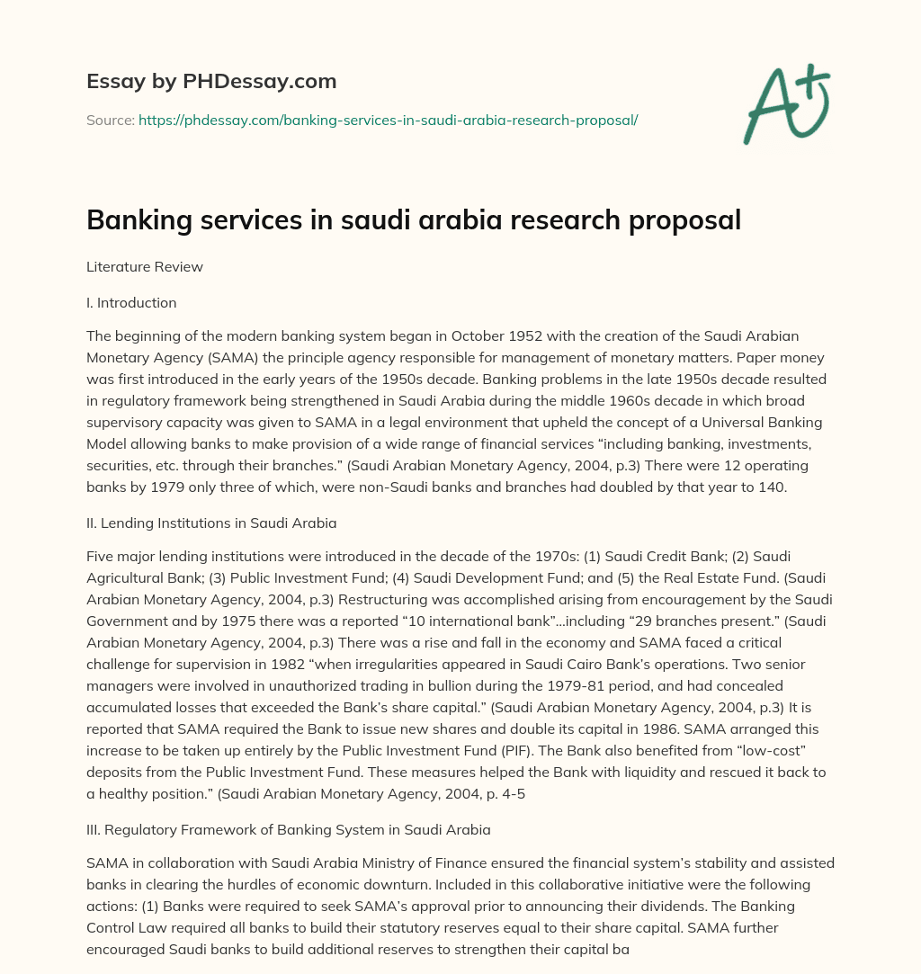 Banking services in saudi arabia research proposal - PHDessay.com