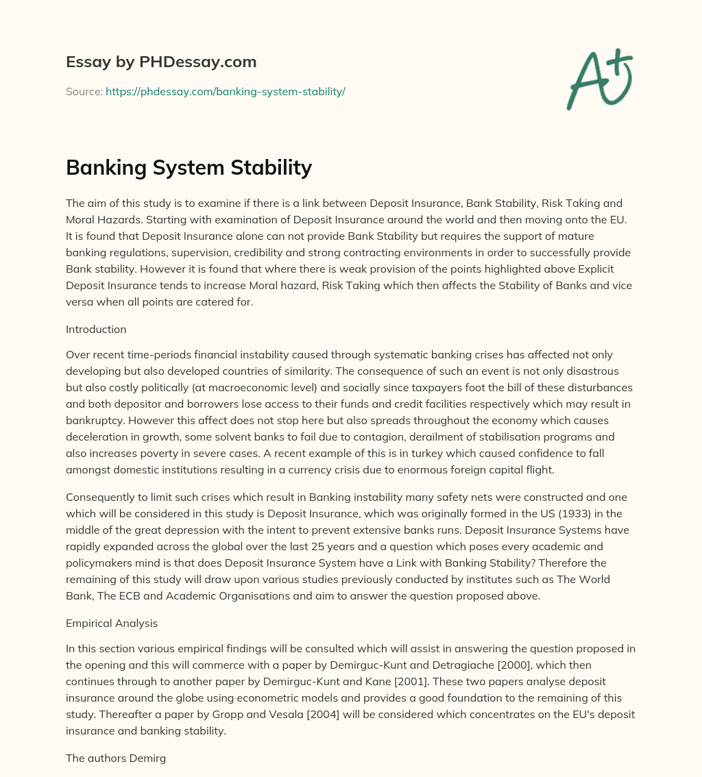 Banking System Stability - PHDessay.com