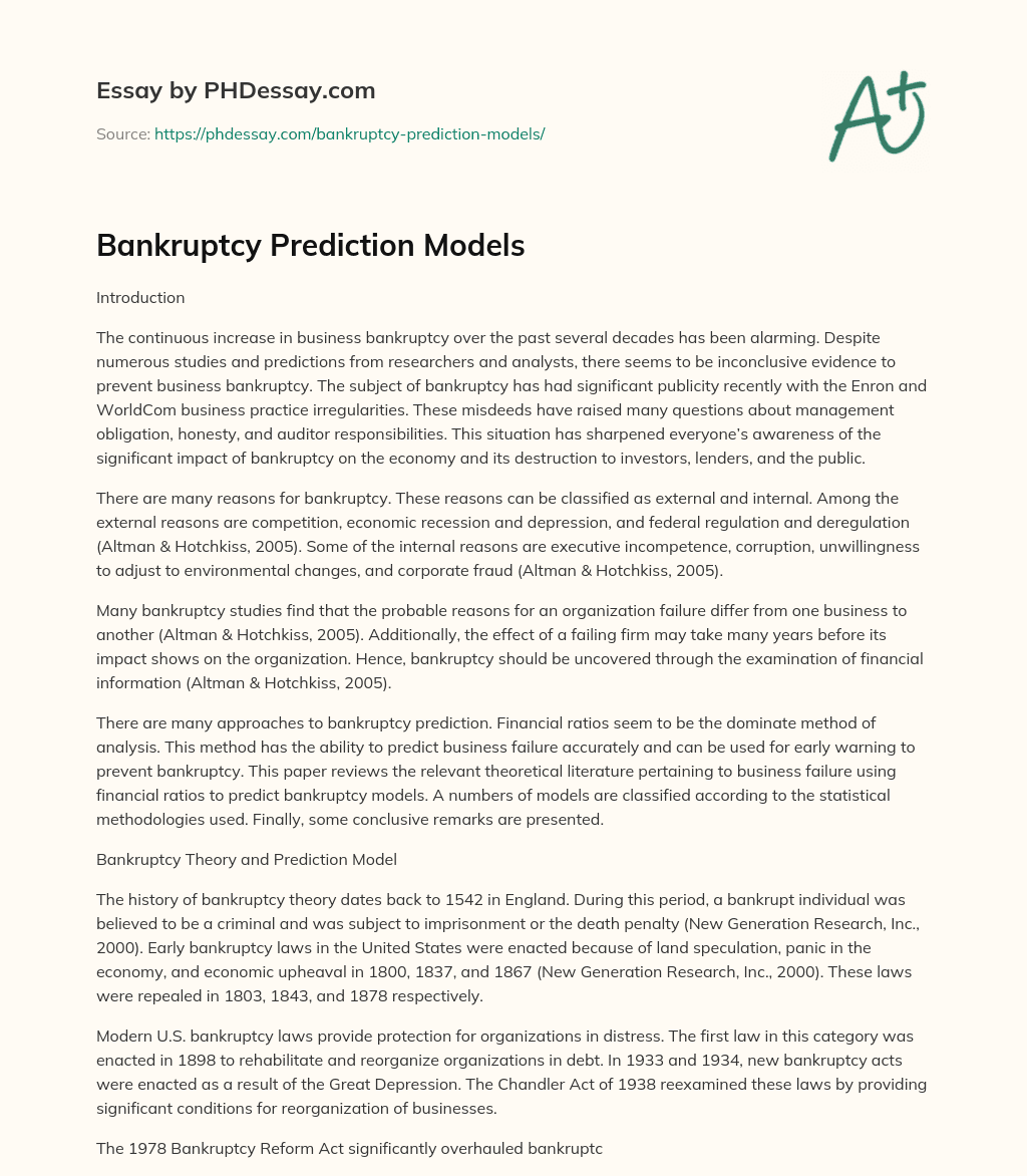 Bankruptcy Prediction Models