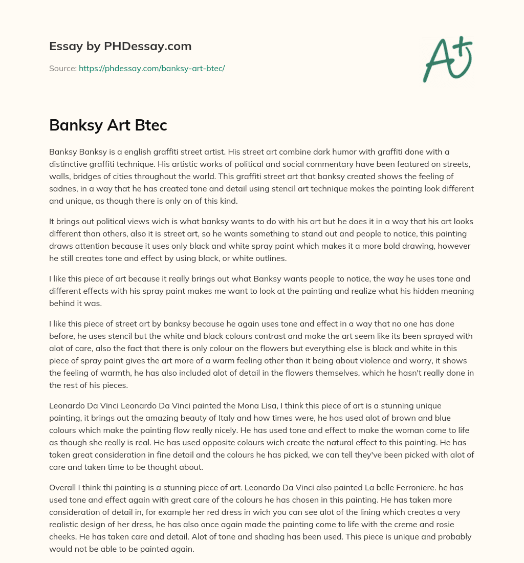Banksy Art Btec (600 Words) - PHDessay.com