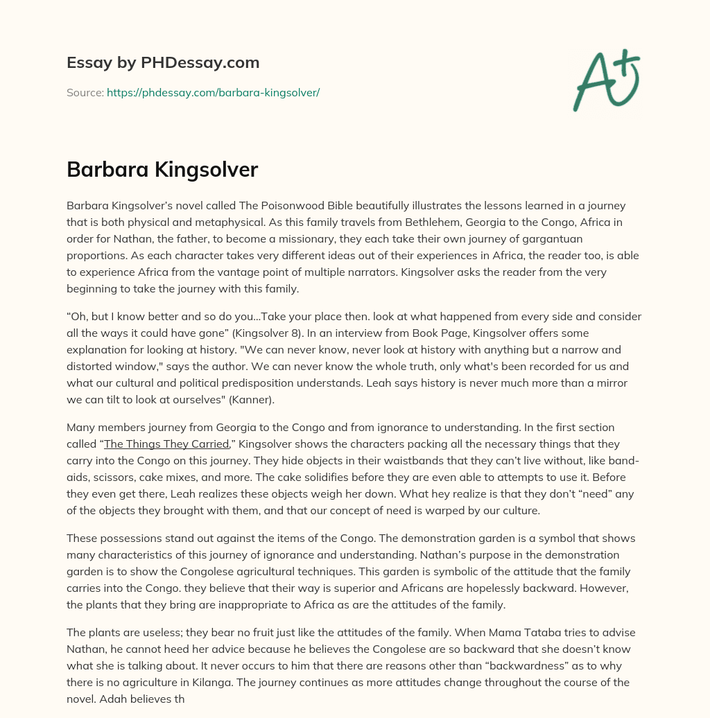 Barbara Kingsolver - PHDessay.com