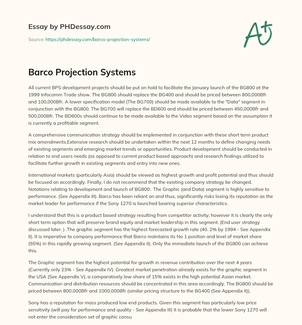 Barco Projection Systems - PHDessay.com