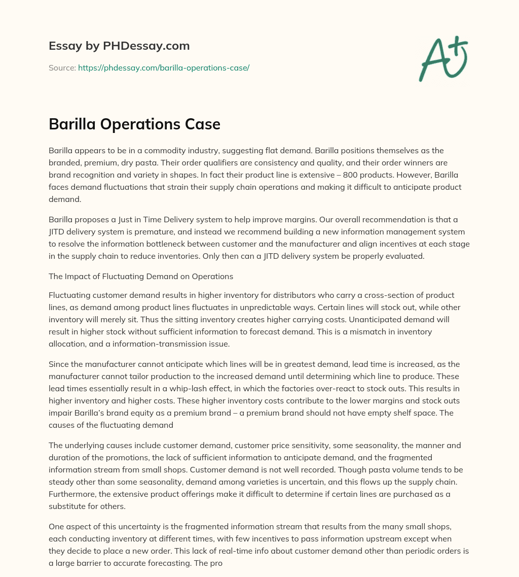 Barilla Operations Case - PHDessay.com