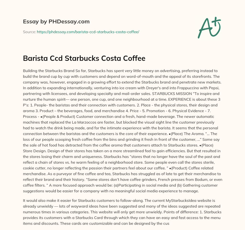 Barista Ccd Starbucks Costa Coffee - PHDessay.com