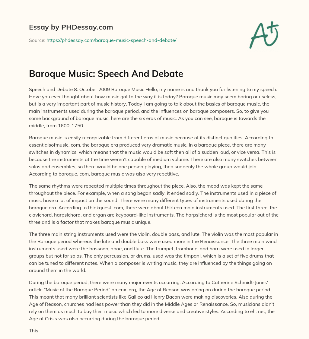 Baroque Music: Speech And Debate - PHDessay.com