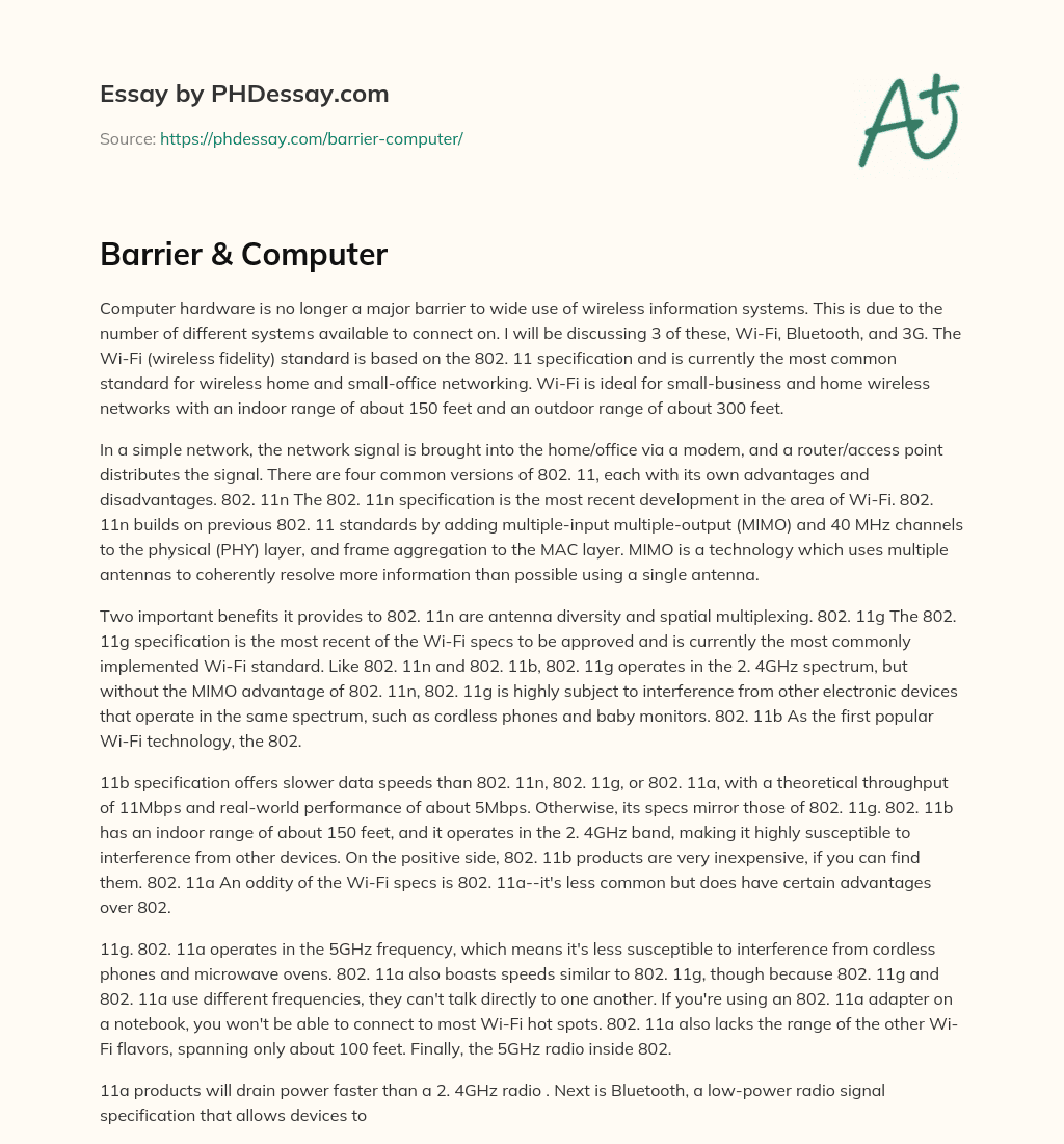 Barrier & Computer - PHDessay.com