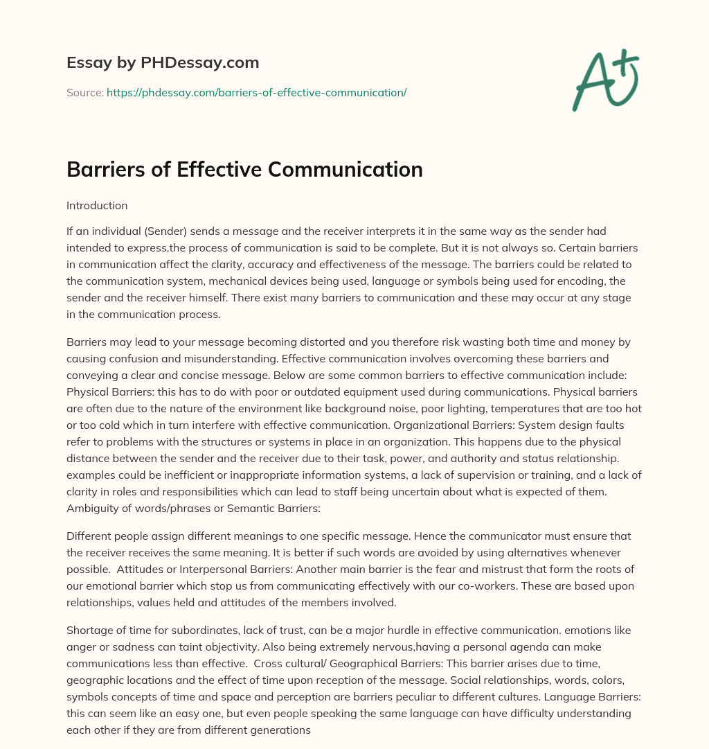 Barriers of Effective Communication - PHDessay.com