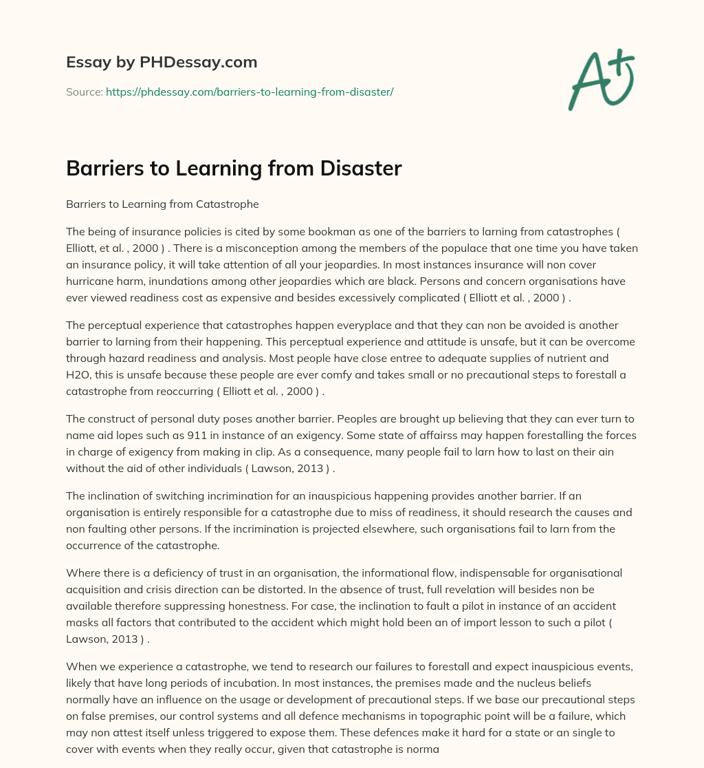 Barriers to Learning from Disaster - PHDessay.com