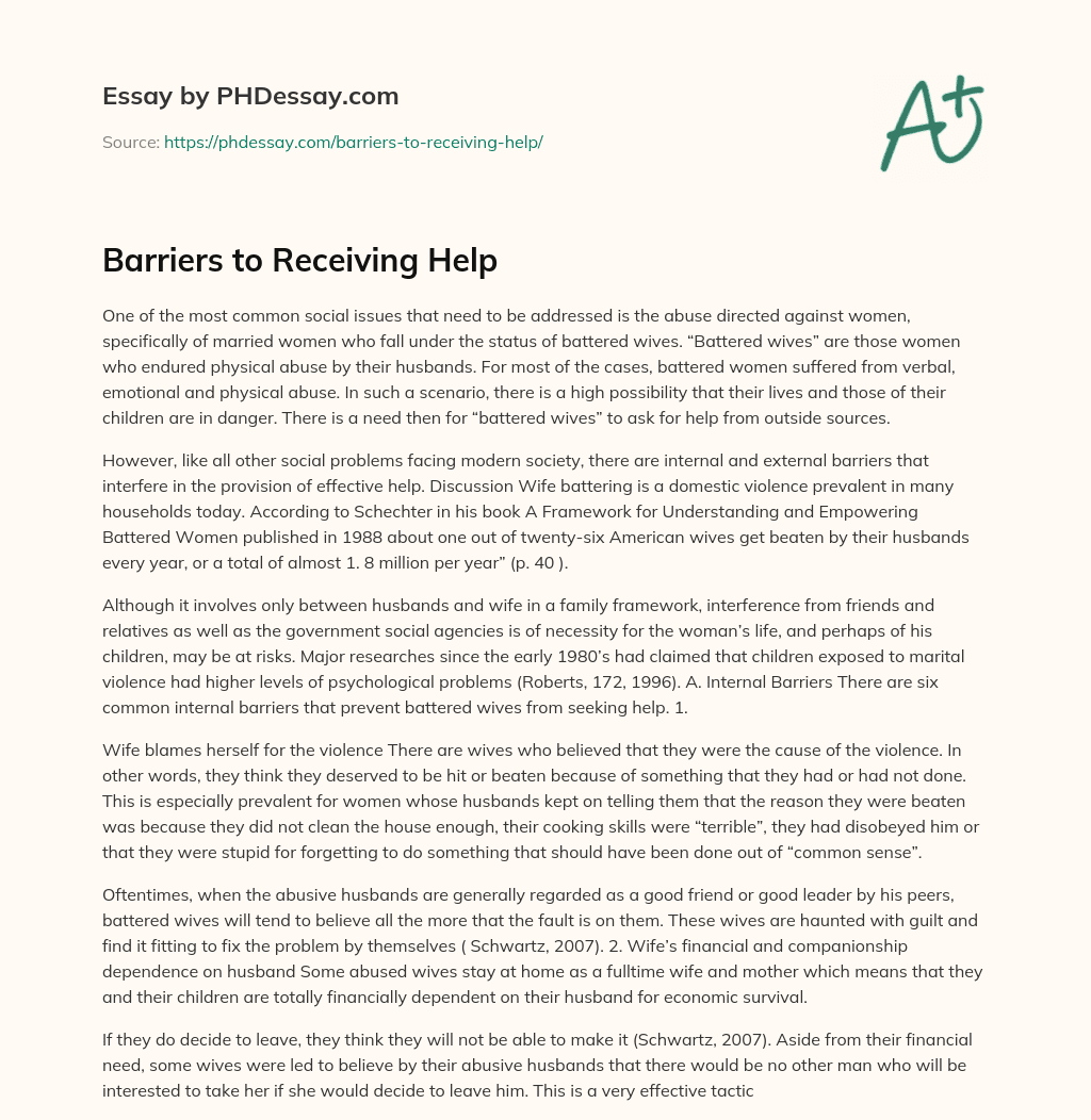 Barriers to Receiving Help - PHDessay.com