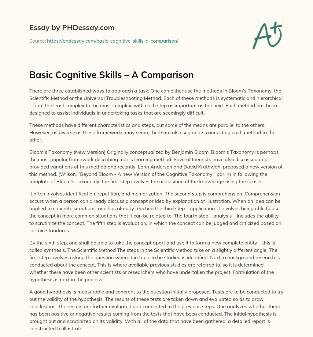 Basic Cognitive Skills – A Comparison - PHDessay.com