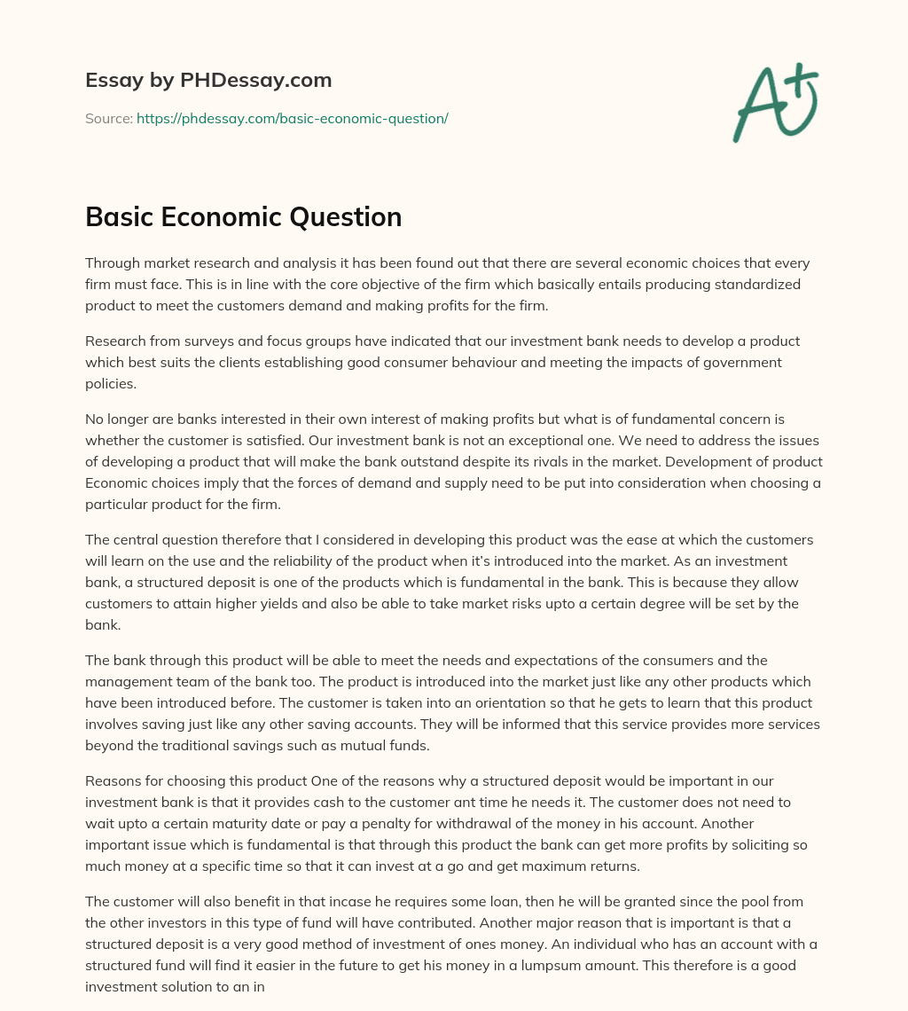 Basic Economic Question (600 Words) - PHDessay.com