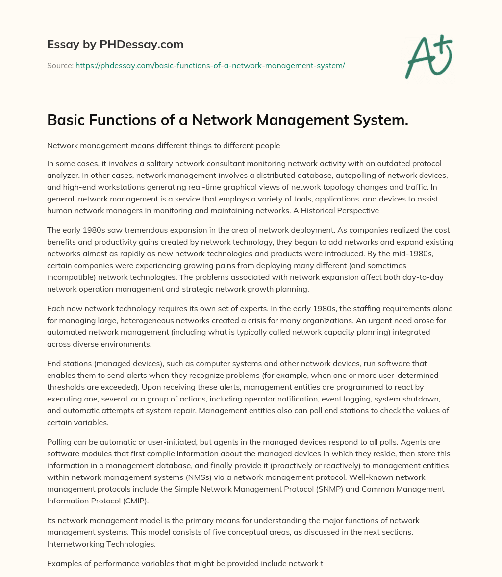 Basic Functions of a Network Management System. - PHDessay.com