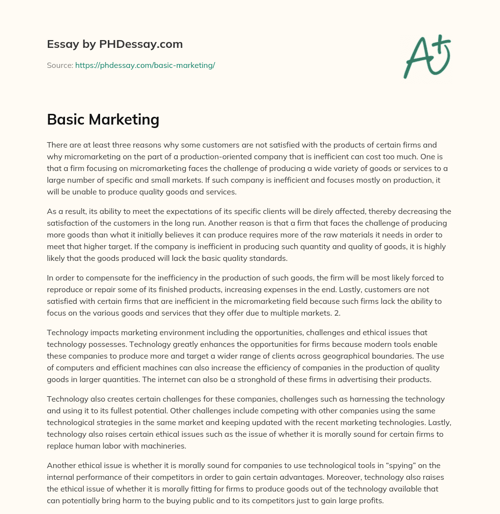 Basic Marketing (500 Words) - PHDessay.com