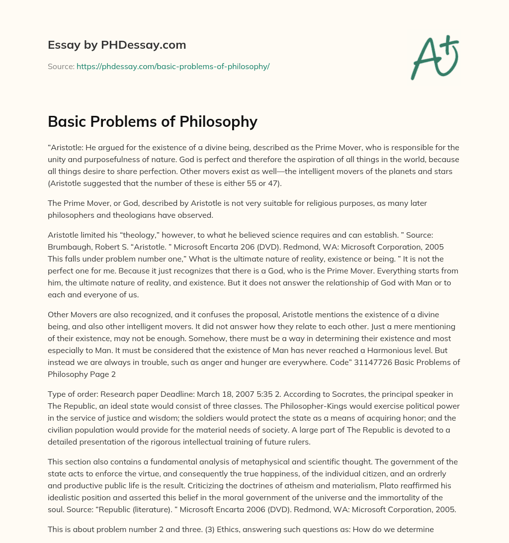Basic Problems of Philosophy - PHDessay.com
