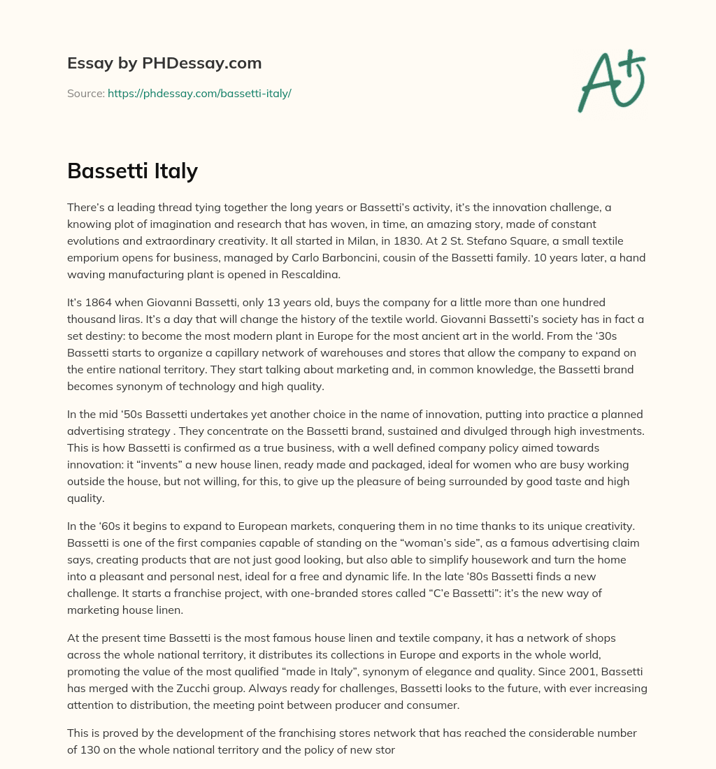 Bassetti Italy - PHDessay.com