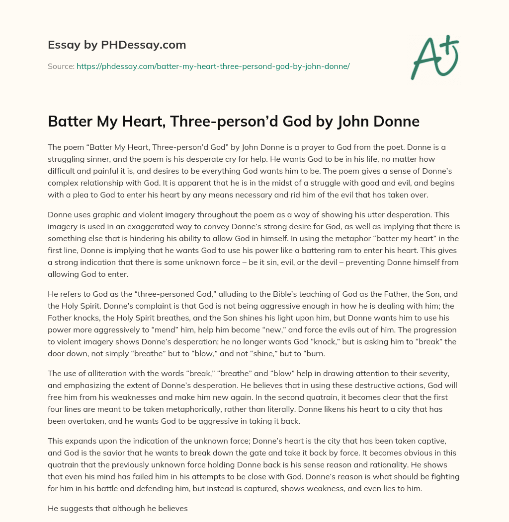 Batter My Heart, Three-person’d God by John Donne - PHDessay.com