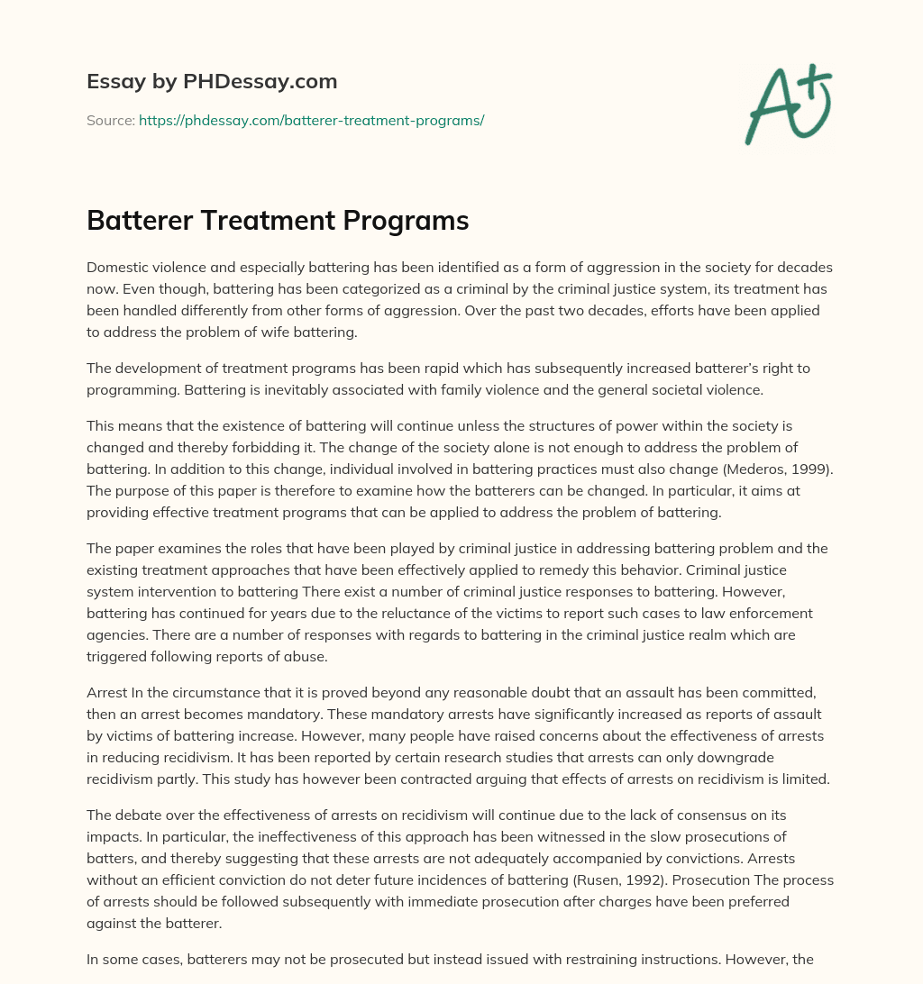 Batterer Treatment Programs - PHDessay.com