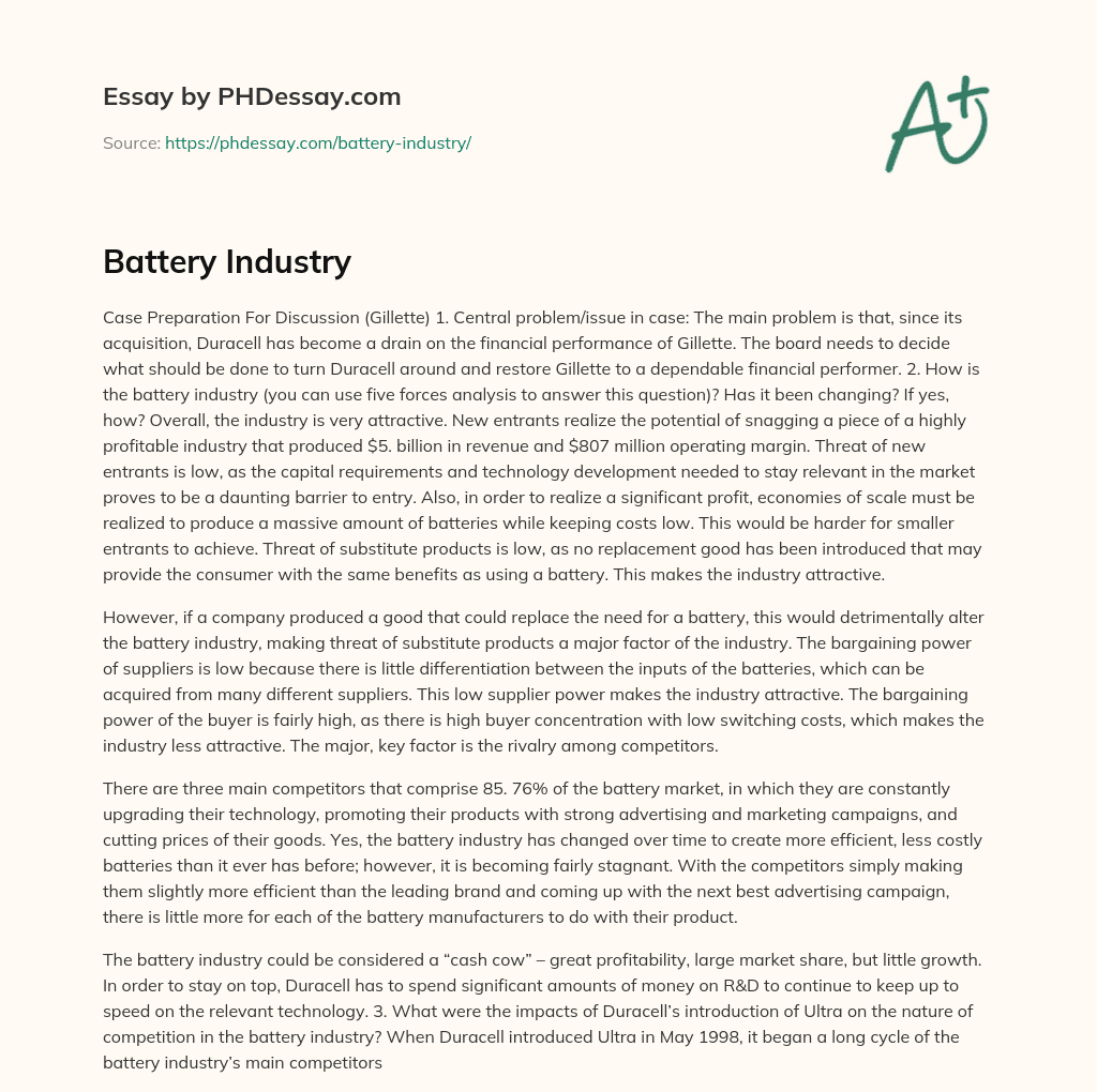 Battery Industry - PHDessay.com