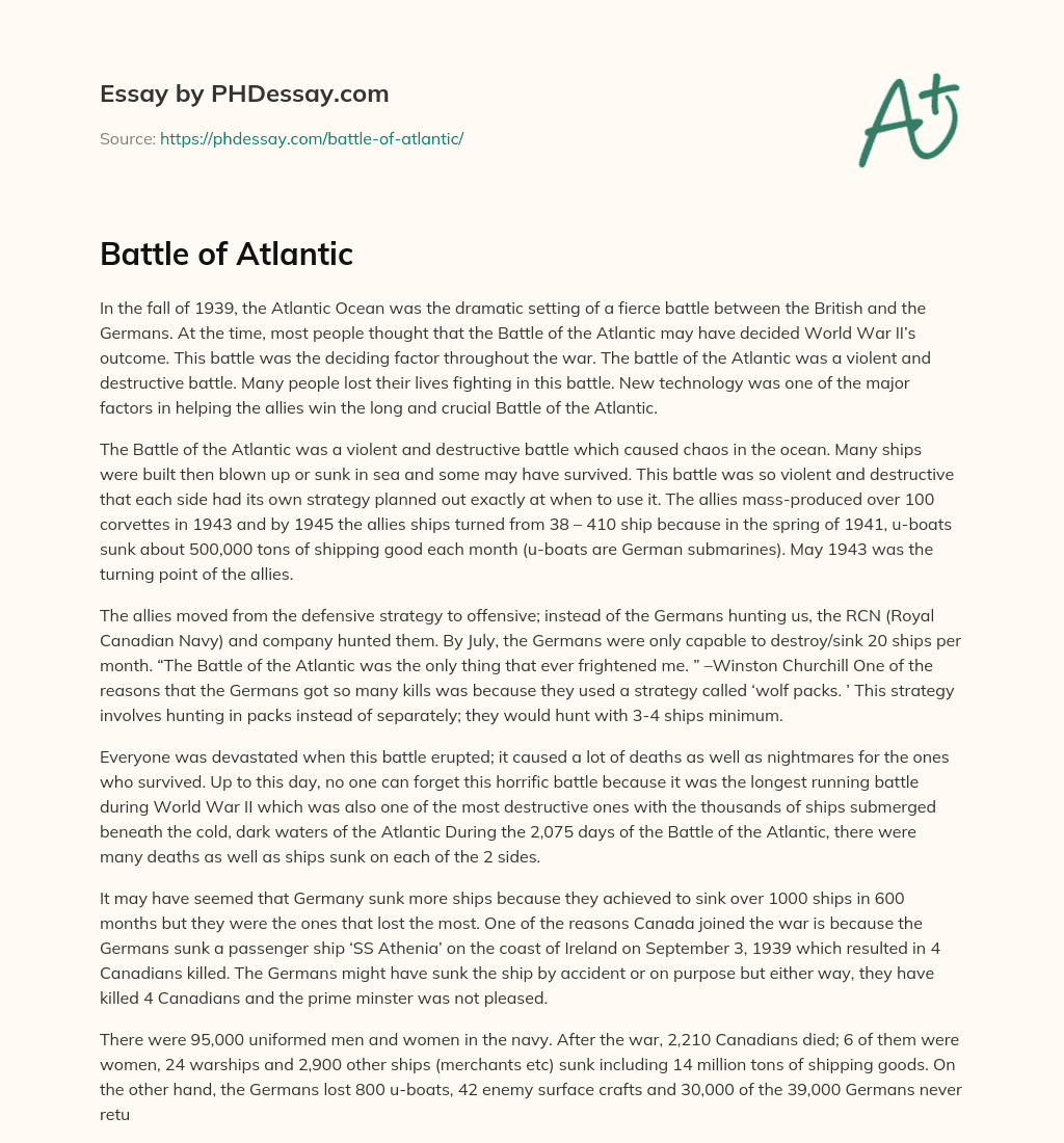 Battle of Atlantic - PHDessay.com