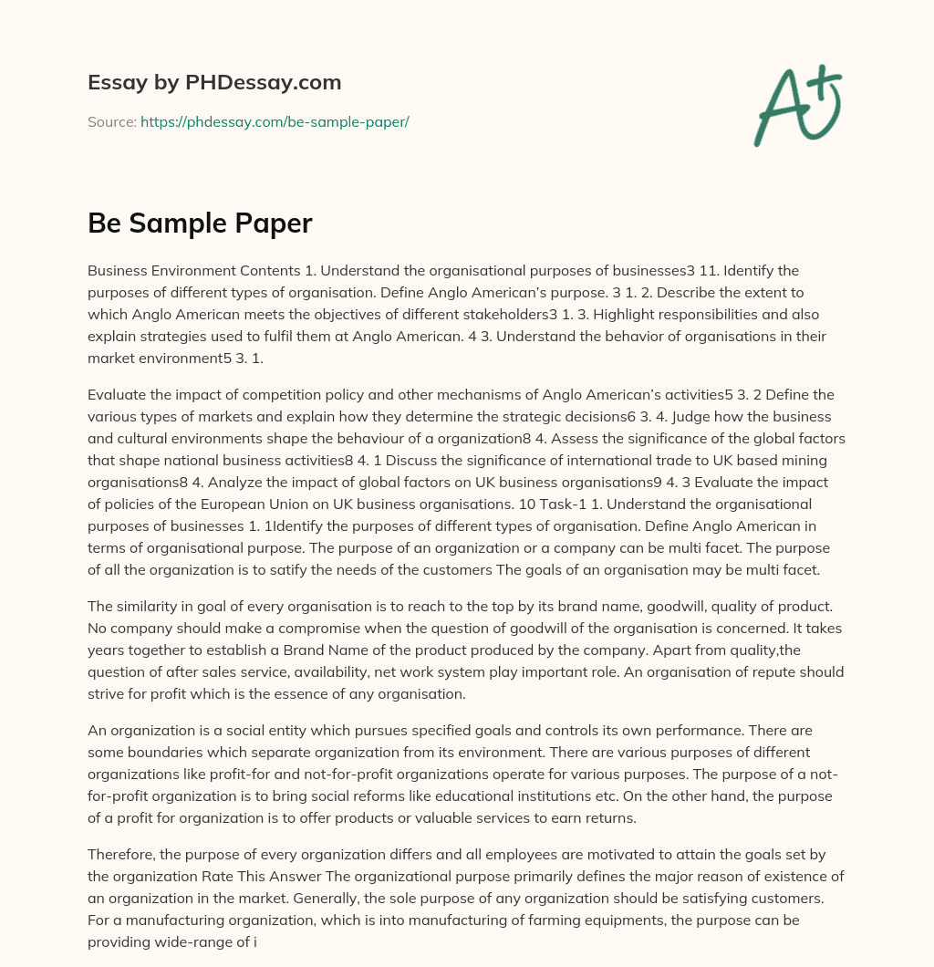 Be Sample Paper - PHDessay.com
