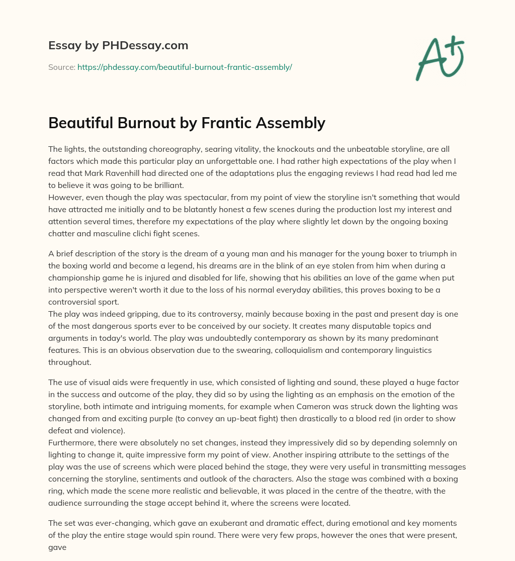 Beautiful Burnout by Frantic Assembly - PHDessay.com