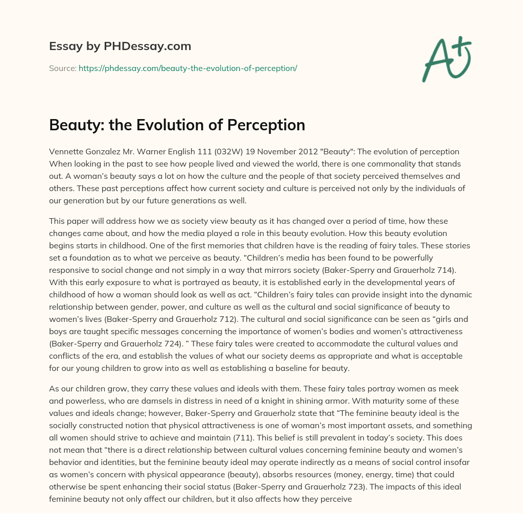 Beauty: the Evolution of Perception - PHDessay.com
