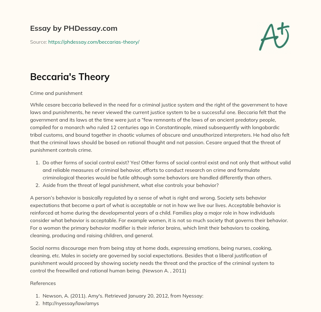 Beccaria's Theory (300 Words) - PHDessay.com