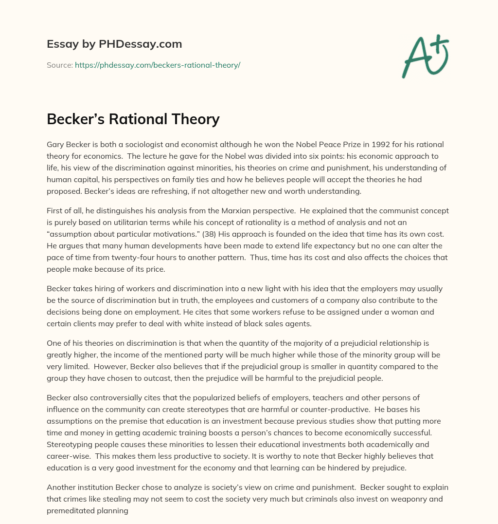 Becker’s Rational Theory - PHDessay.com