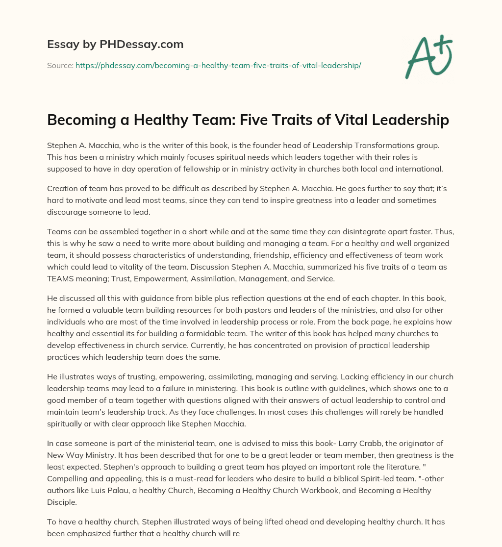 Becoming a Healthy Team: Five Traits of Vital Leadership - PHDessay.com