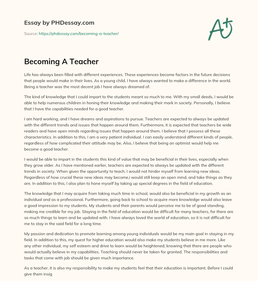 Becoming A Teacher - PHDessay.com