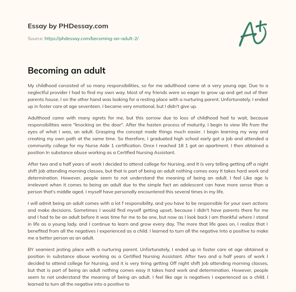 Becoming an adult (500 Words) - PHDessay.com