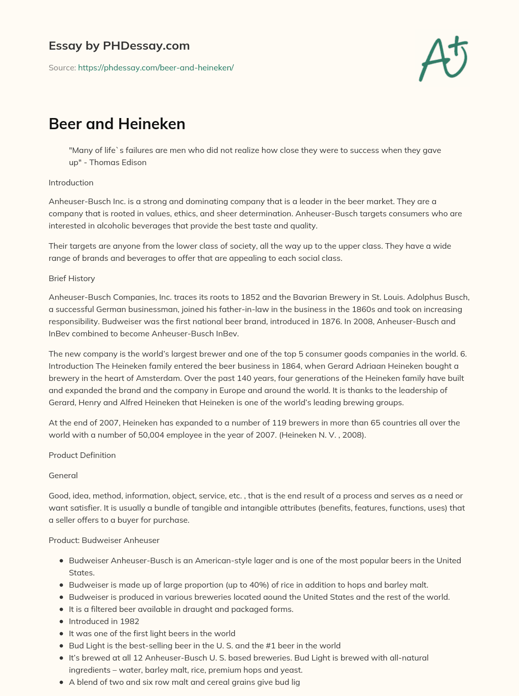 Beer and Heineken - PHDessay.com